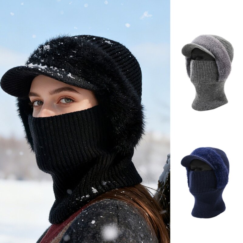 Вязаная вязаная шапочка, нагрудник, цельнокроеный плюс бархатный капюшон из двух частей, шерстяная шапочка-темно-серый