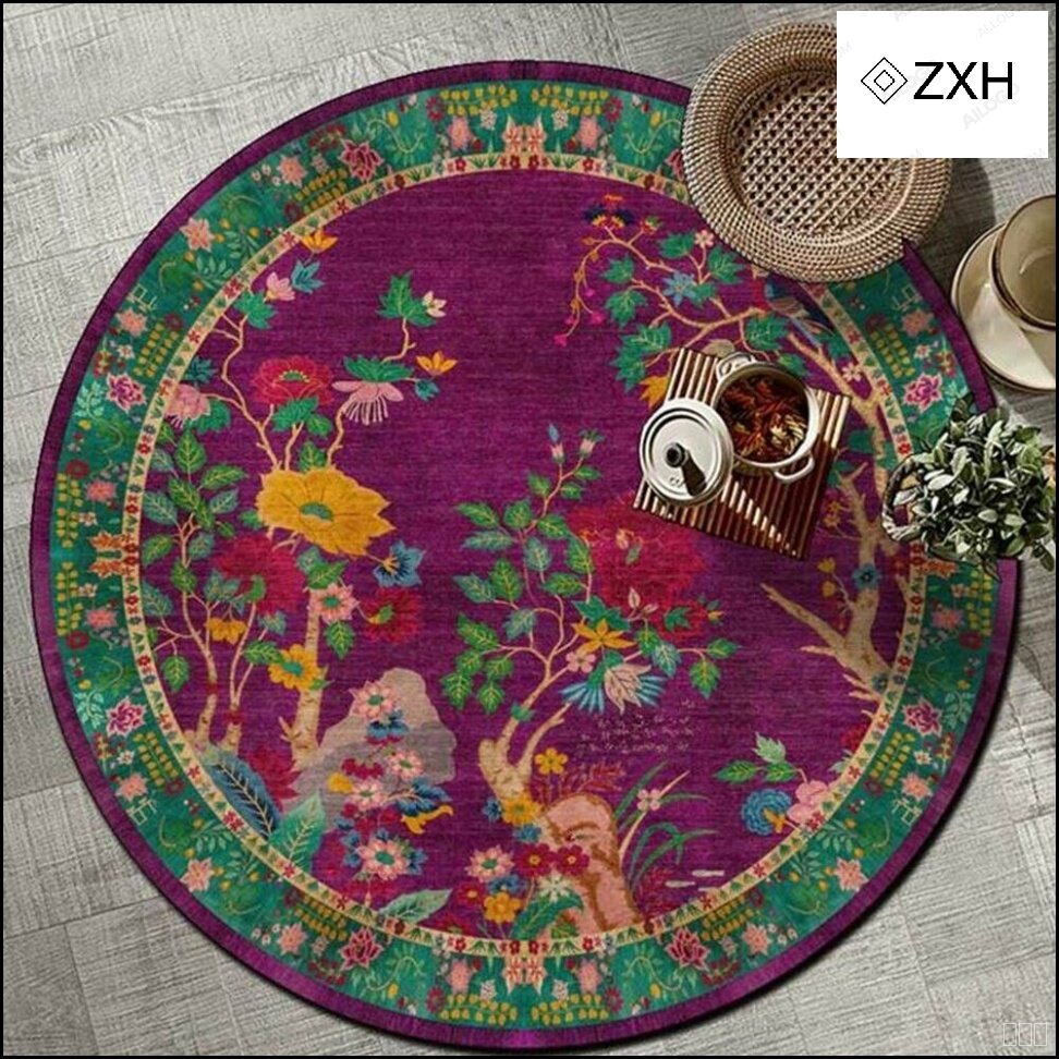 Новый круглый нескользящий ковер с цветами в китайском стиле, 120 см