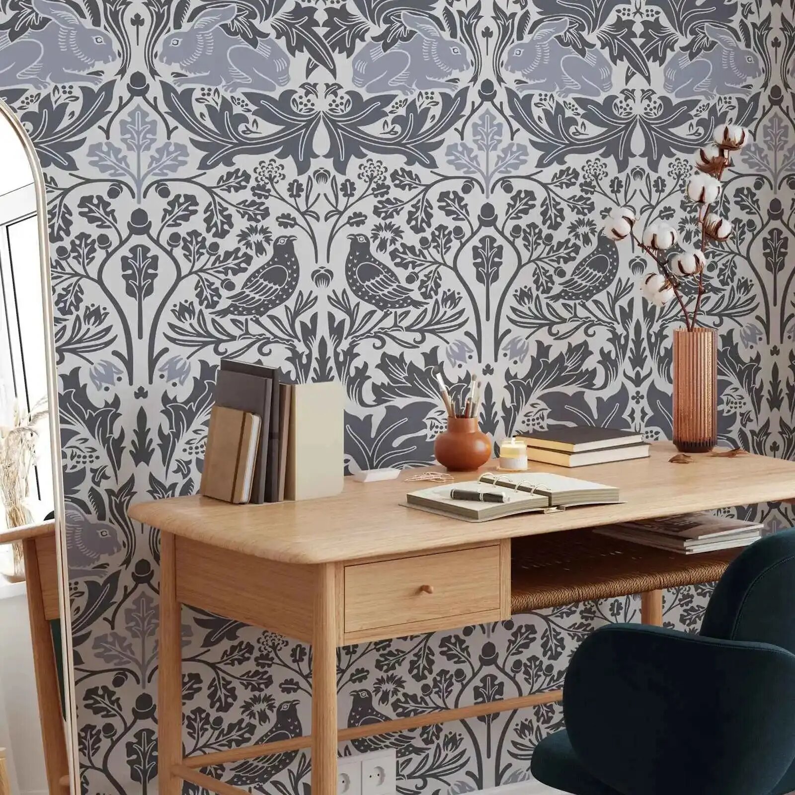 Обои Pixel&Wall "Rabbits and Birds", бумажные, классические Tradition Un-paste, SAMPLE