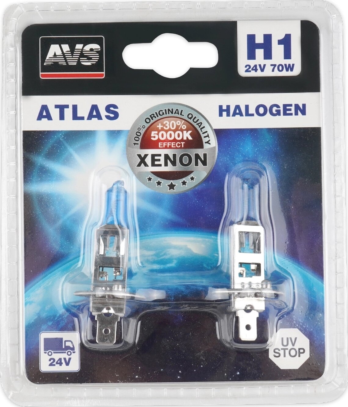 Комплект галогенных ламп AVS ATLAS/5000К/ H1.24V.70W. блистер 2шт.