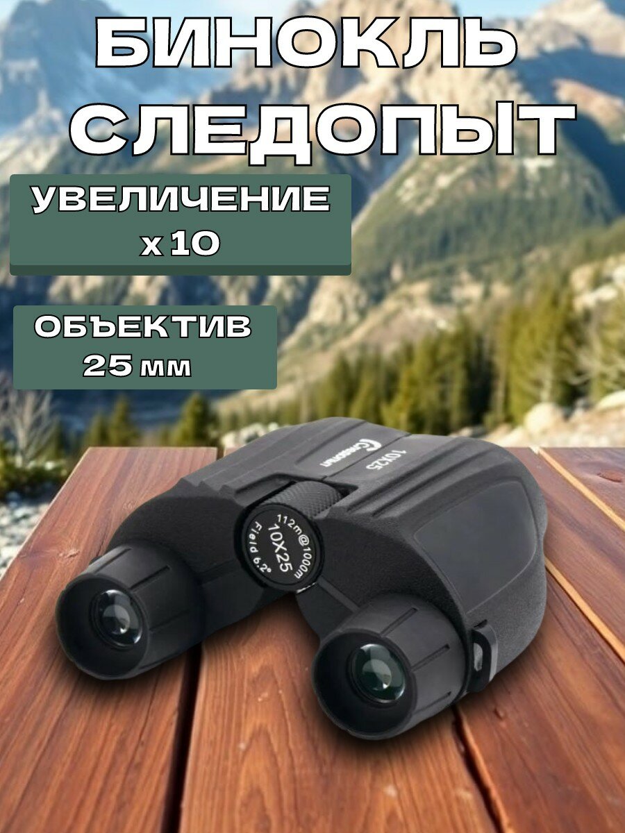 Бинокль туристический профессиональный в чехле , 10х25, черный, 95*106*49 мм, 236 г