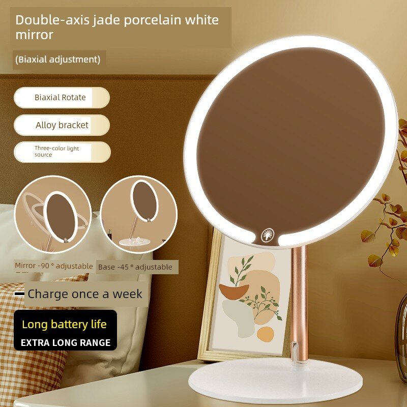 Двойное осевое LED зеркало для макияжа с долгим сроком батареи и двойной поворотной металлической подставкой,