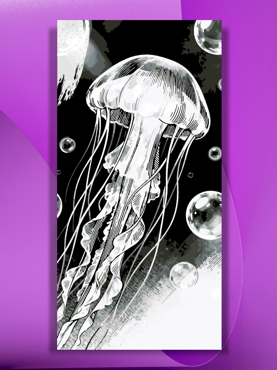 Картина по номерам на холсте Медуза графика ЧБ, 30 х 60 см