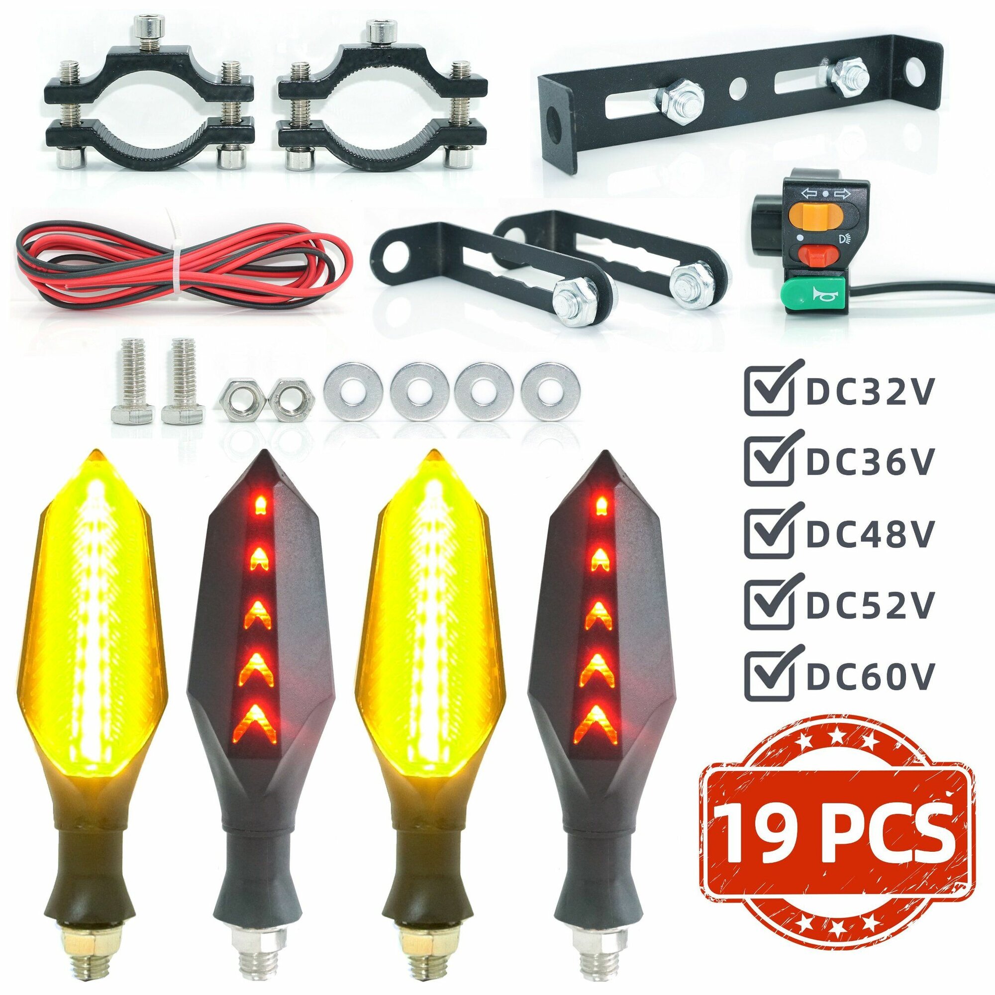 DC 36В 48В 52В 60В Аксессуары для электрического скутера мотоцикла E-bike Moto с LED сигналами поворота светодиодными мигалками и индикаторами света