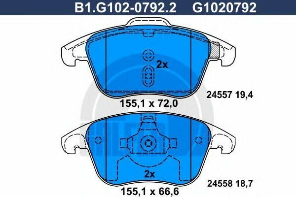 Колодки тормозные передние GALFER B1-G102-0792-2 Citroen C4 Picasso 2.0 Hdi 138 Fap, 2.0I 16V 07 ->