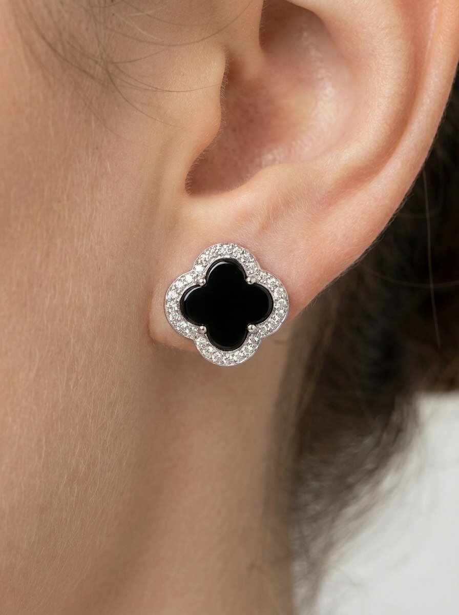 Моносерьга, серебро, 925 проба, родирование, оникс, фианит