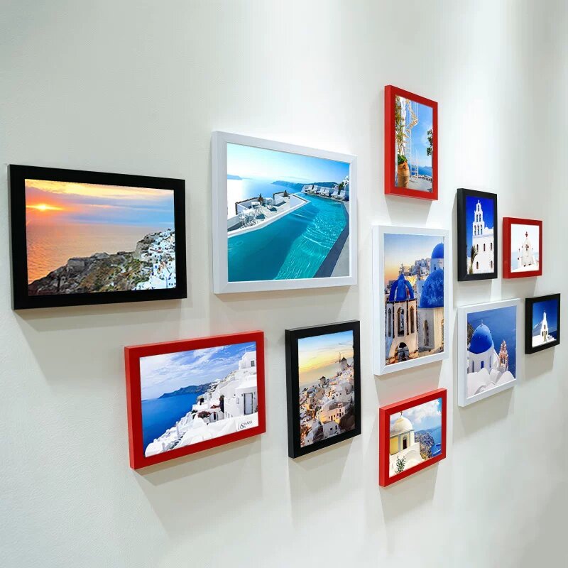 Набор фоторамок 7 дюймов с 3 большими и 8 маленькими рамками, комбинация черный-белый-красный для настенного искусства,