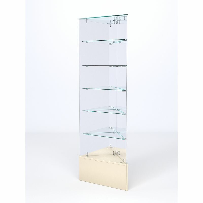 Витрина стеклянная "истра" угловая №611-У трехгранная (без дверок, бока - зеркало), Крем Вайс