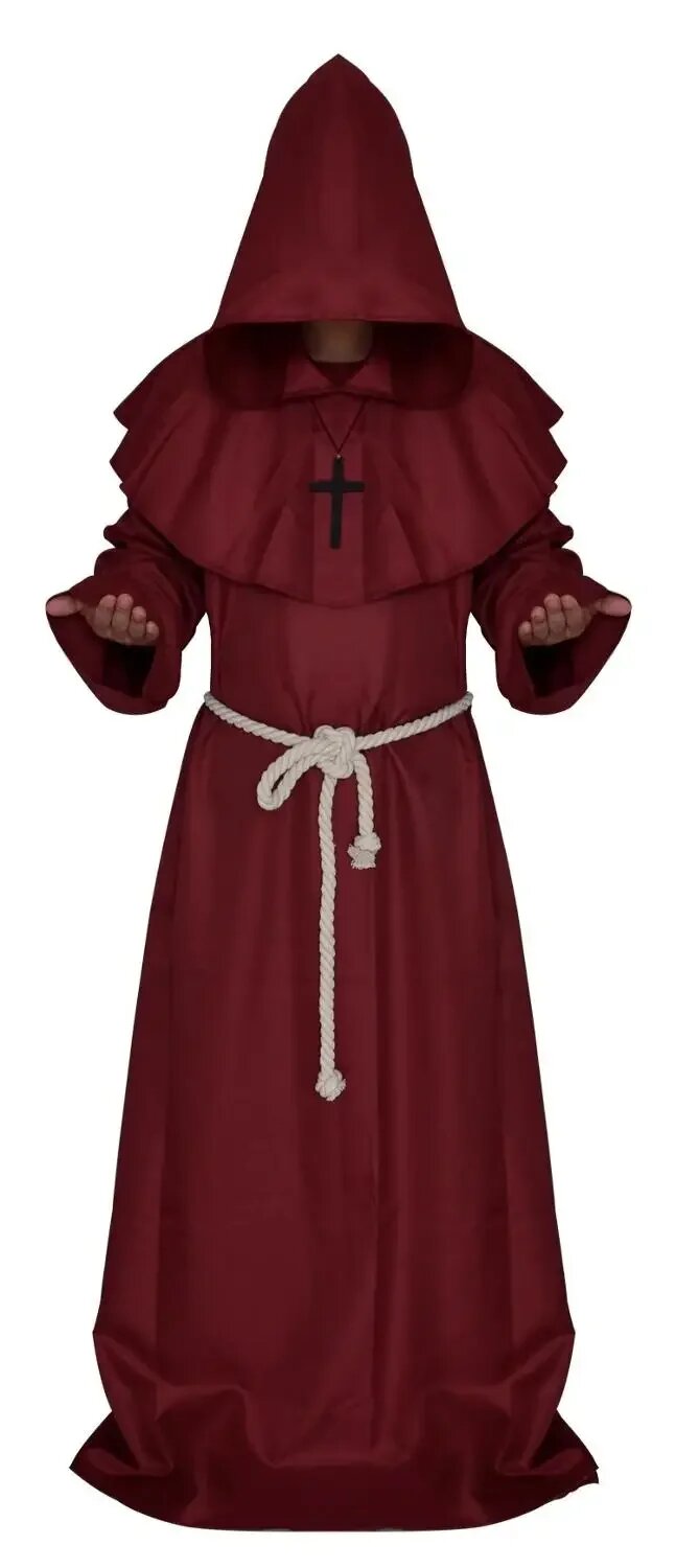 Средневековый костюм монаха для мужчин Бордовый, L, Red