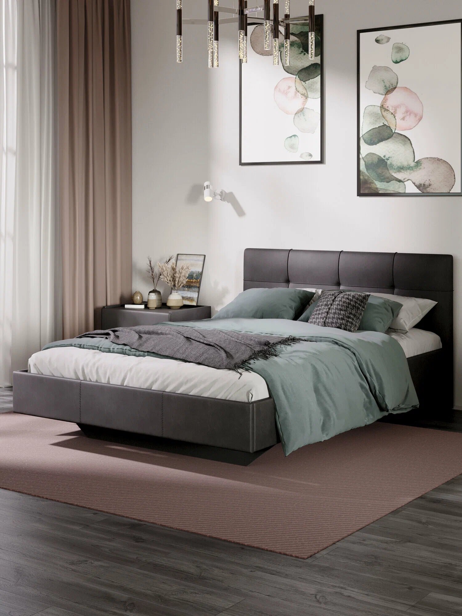 Кровать двуспальная с парящим эффектом "Элис", 160х200 см, с ламельным основанием, цвет темно серый, Графит
