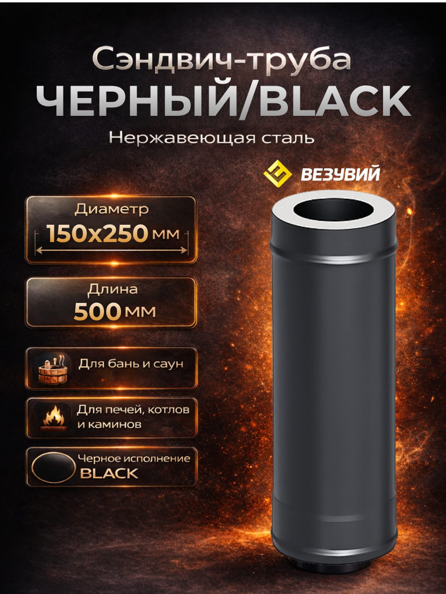 Сэндвич-труба кераблэк (430 1,0мм/0,5мм) д.150х250, L-0,5м