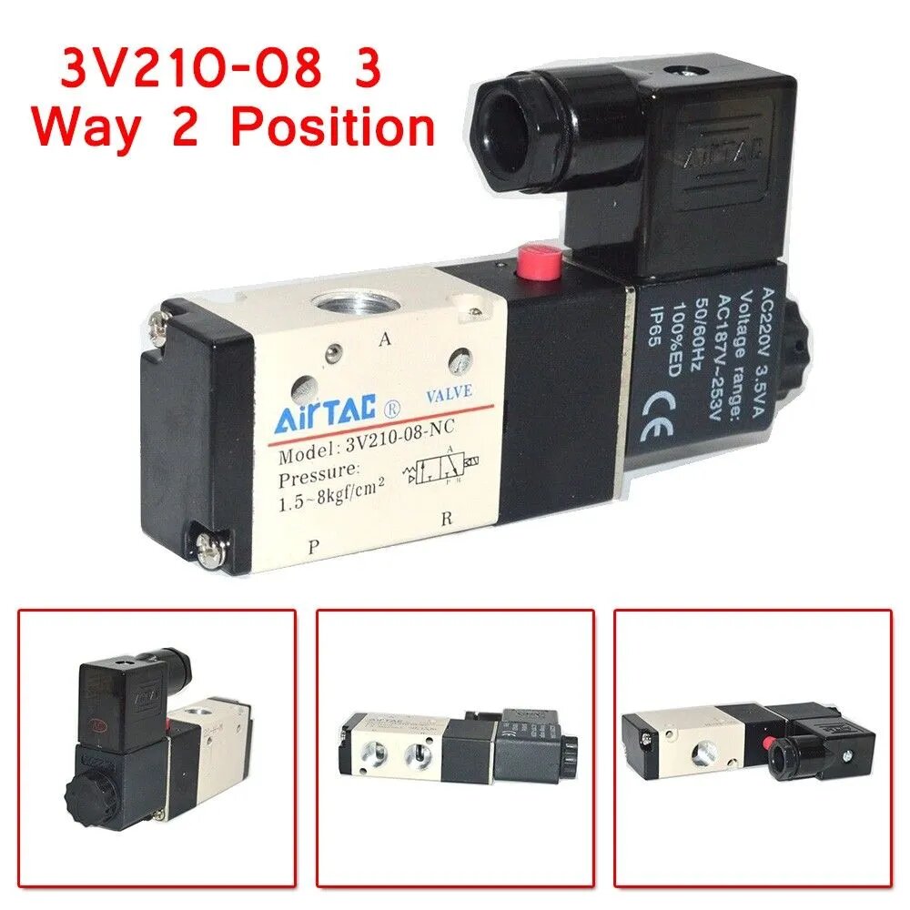 Пневматический электромагнитный клапан AIRTAC тип 3V210-08 3/2 пути 1/4" DC24V