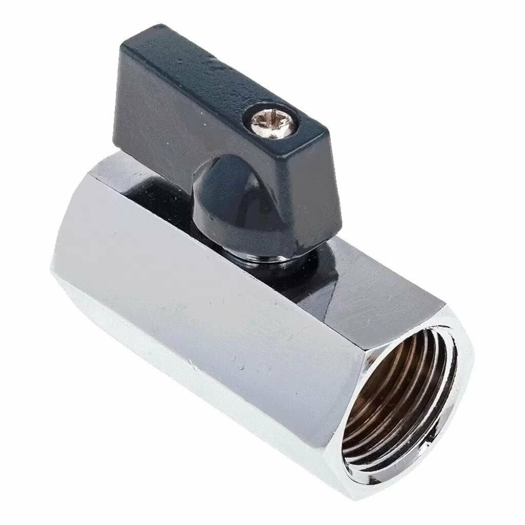 Кран для бытовых приборов AquaLink 1/2 дюйма, прямой, латунный, г-г, с ручкой-флажком, серебристый, артикул 01316