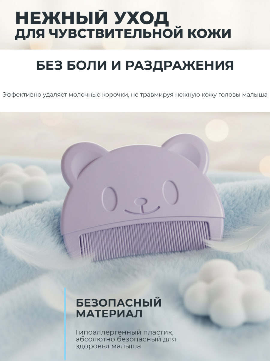 Гребень "От молочных корочек", для новорожденных, силикон, фиолетовый