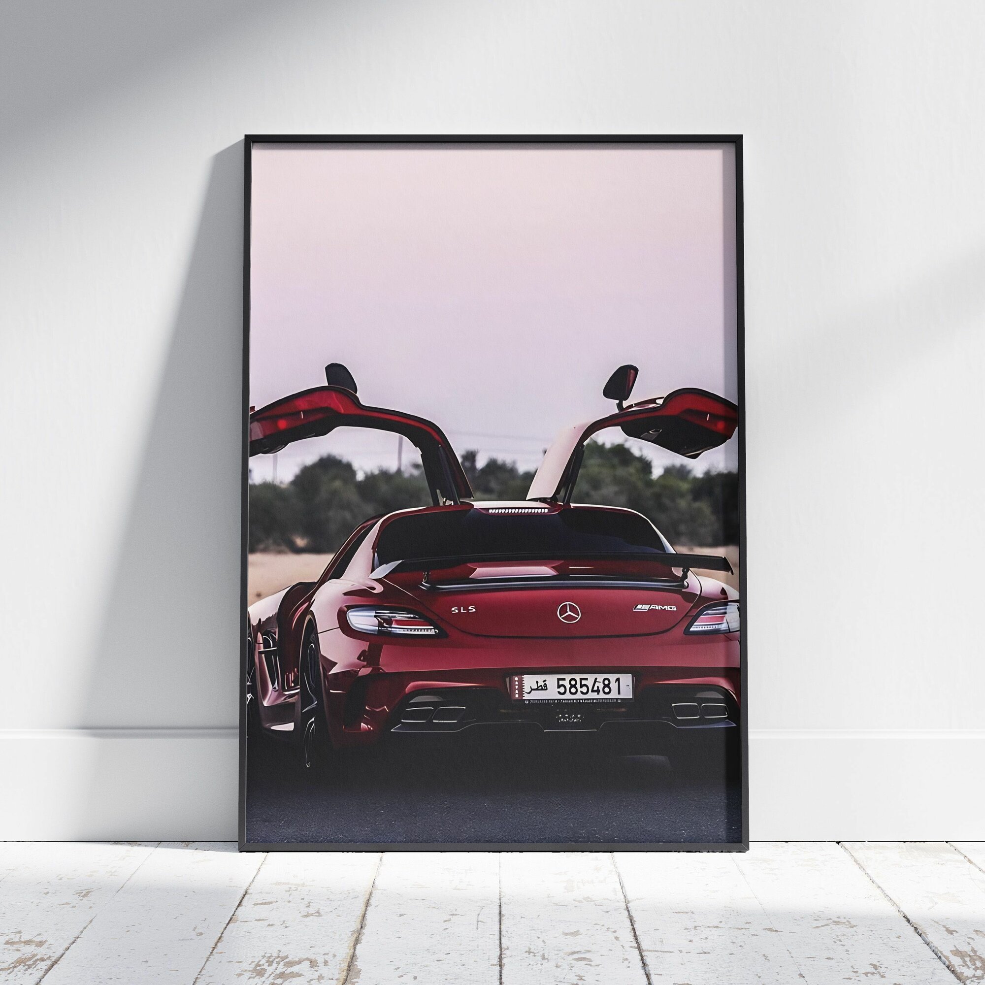 Плакат на стену для интерьера Спорткар (Mercedes Benz SLS 2) - Постер по спортивным гоночным машинам автомобилям формата А4 (21x30 см)