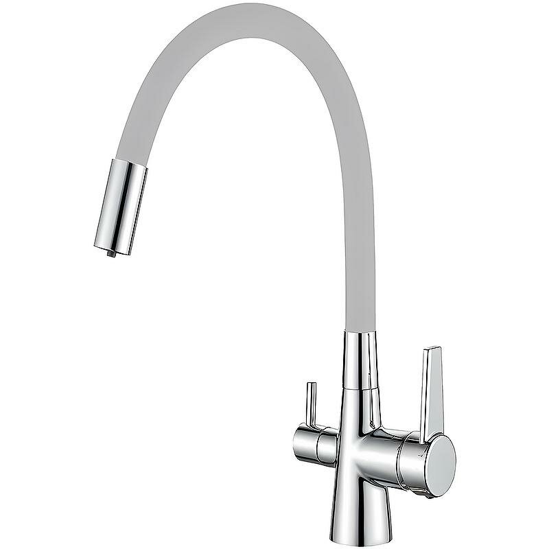 Смеситель для кухни Haiba HB858-3 HB76858-3 хром серый, с гибким изливом и краном для питьевой воды, рычажный, латунь