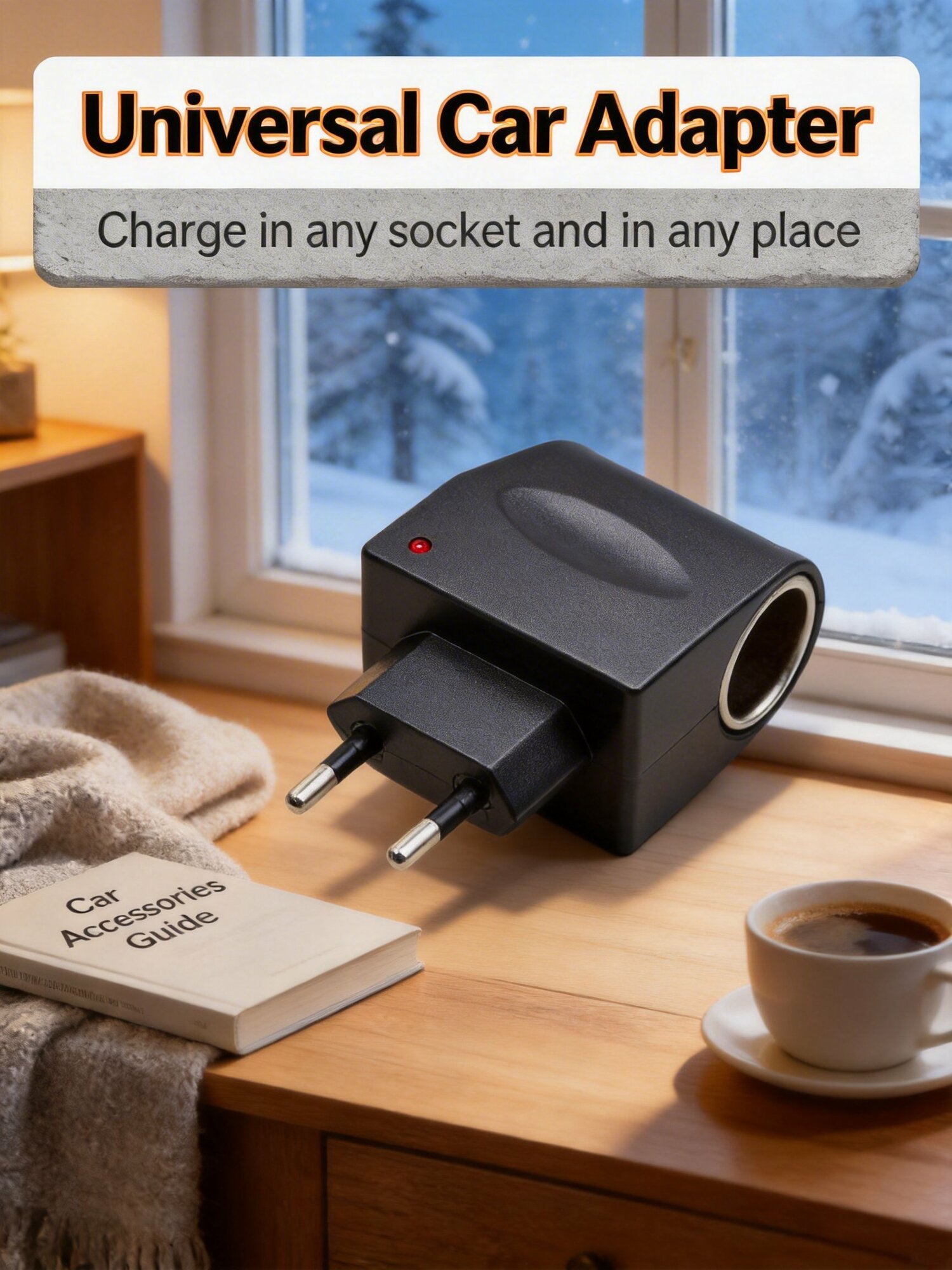 Преобразователь переменного тока 110-220 В в 12 В для автомобильного прикуривателя, блок питания с LED-индикатором и европейской вилкой, черный