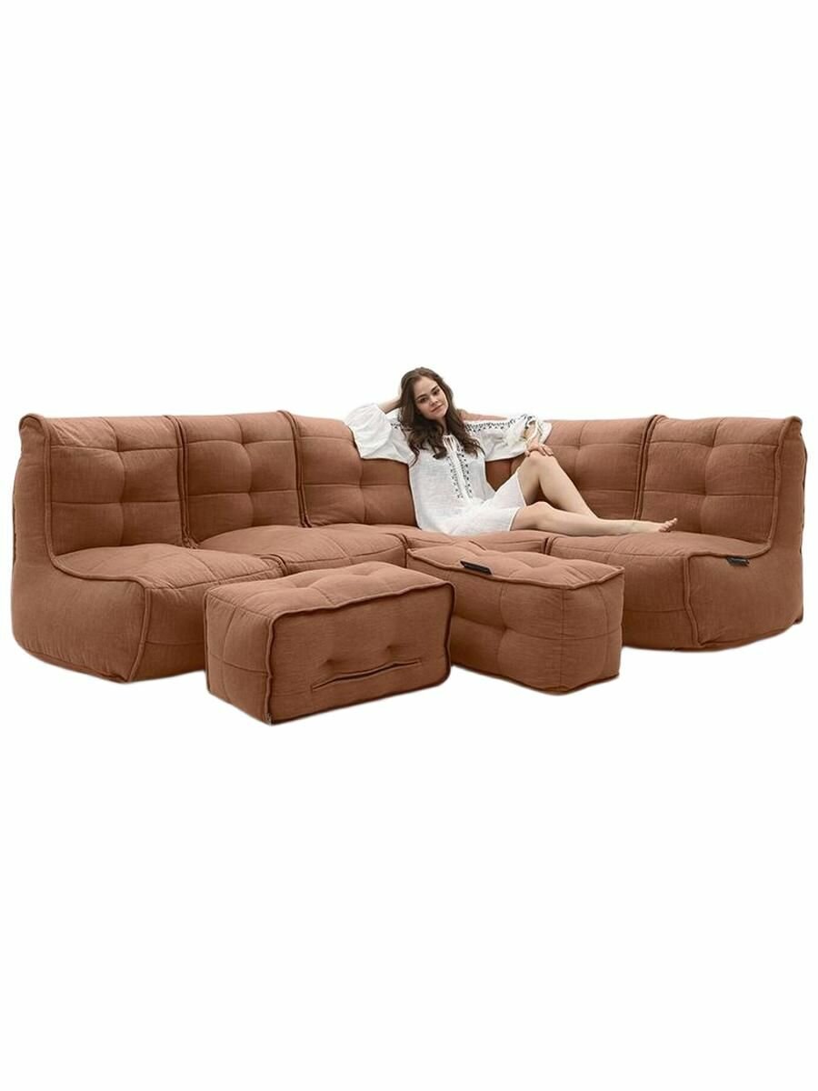 Бескаркасный угловой диван с оттоманкой Mod5 Living Lounge - Terra Cocta (шенилл, терракотовый) - для небольших помещений: для дома, дачи, офиса (нераскладной)