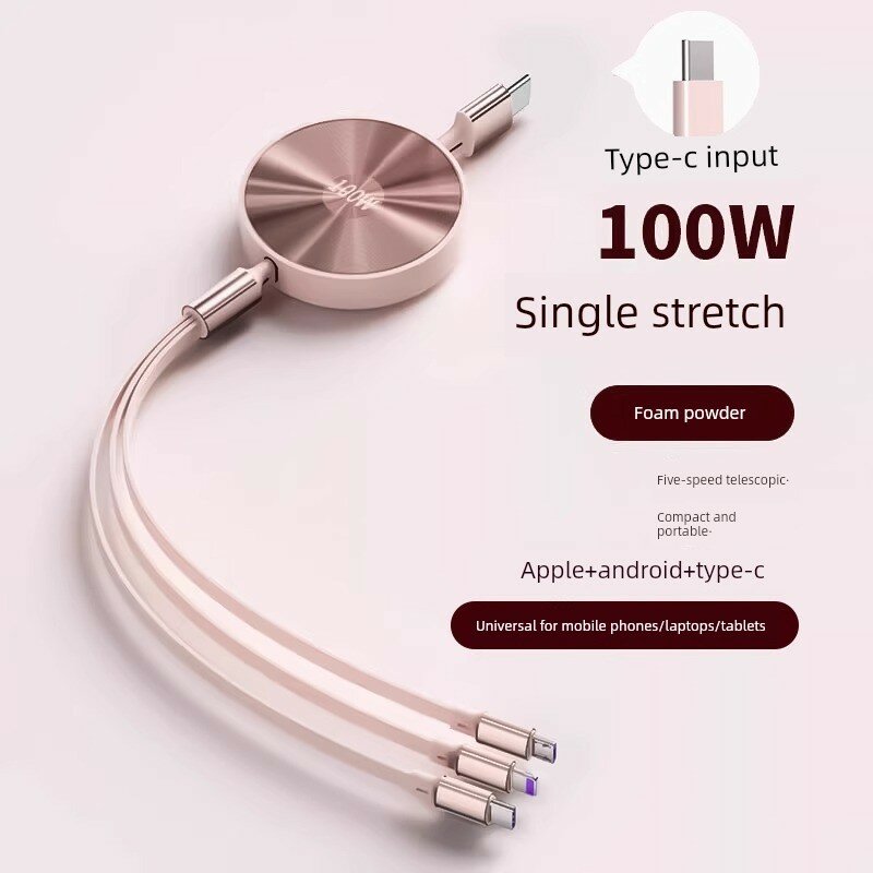 Розовый кабель с пенным покрытием 100Вт USB-C вход для iPhone, Android, Type-C, длина 1.1м