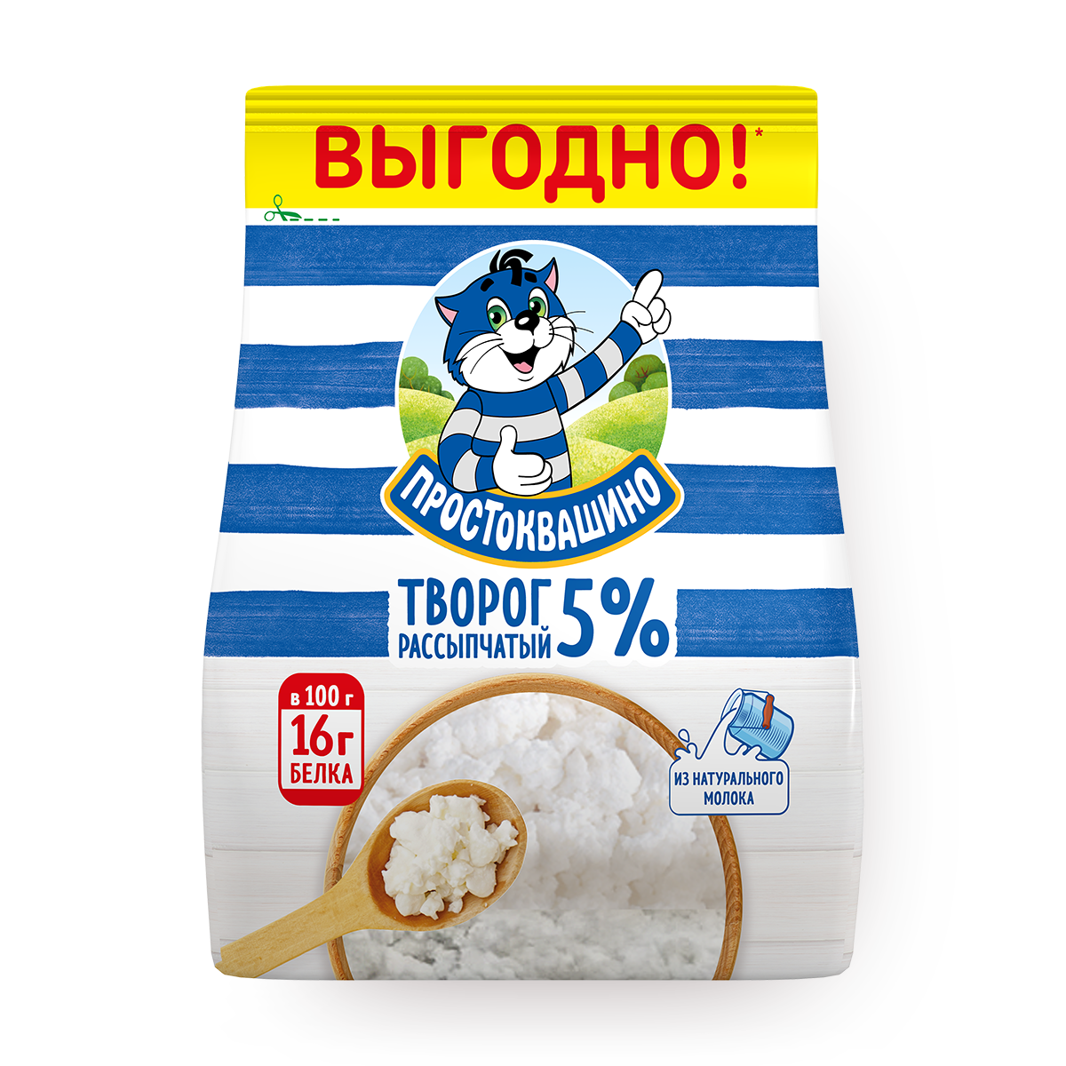 Творог Простоквашино, рассыпчатый, 5%, без добавок, 1 упаковка