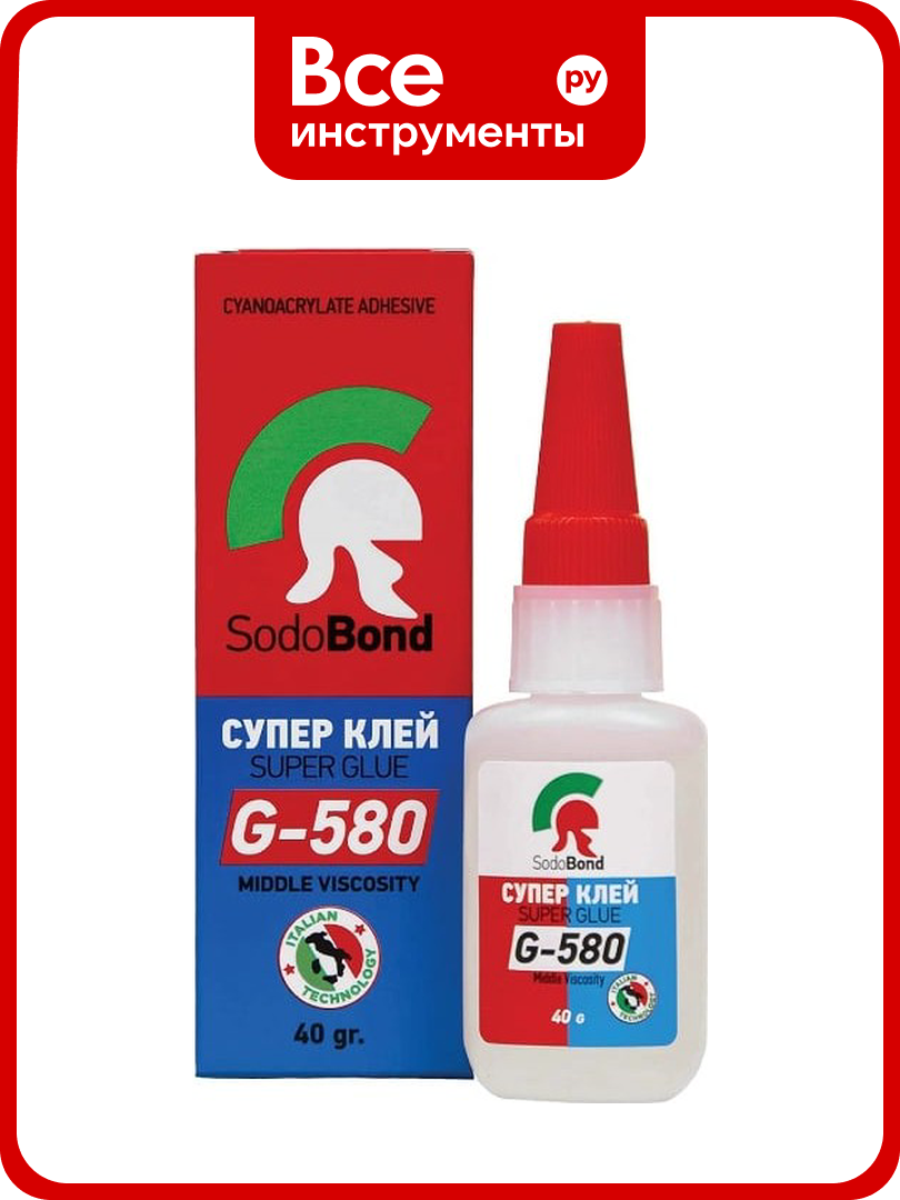 Суперклей SODOBOND G-580, цианоакрилатный клей для керамики и стекла, водо- и маслобензостойкий, прозрачный