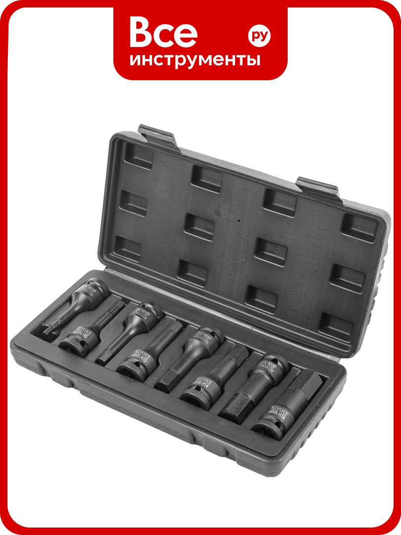 Набор ударных головок‑бит ROCKFORCE RF‑4087MPB, 1/2″ квадратное крепление с отверстием, материал CrMo, шестигранный