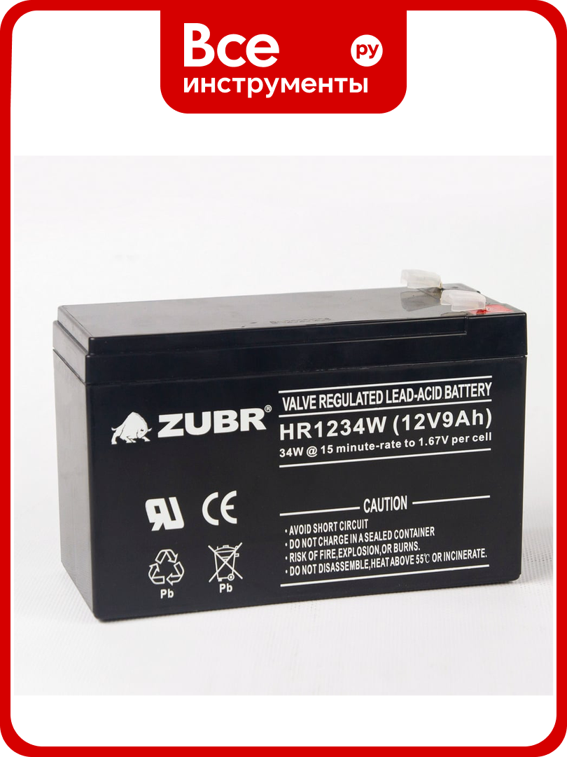 Аккумуляторная батарея ZUBR HR12-34W 12V9Ah HR12-34W(ZUBR) прямая полярность технология