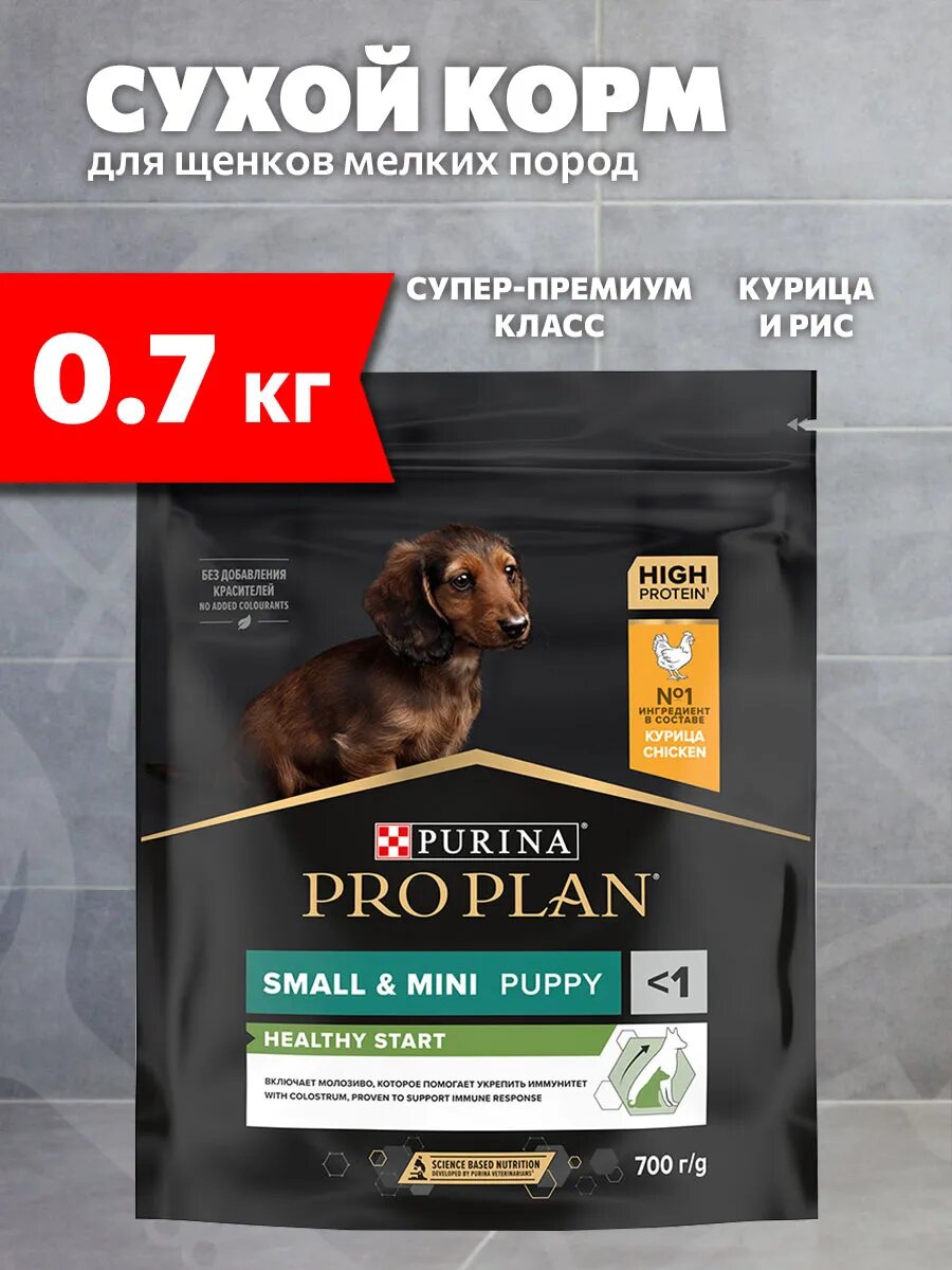 Корм сухой Pro Plan Healthy Start для щенков мелких и карликовых пород, курица, рис, 0,7 кг