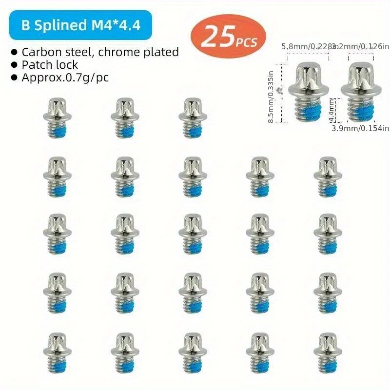 B Splined M4*4.4, 25pcs, сталь, хром