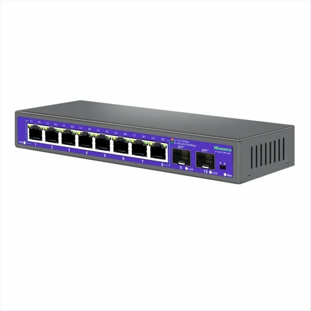 Hisource Коммутатор 2.5G 10G Ethernet 8 Электрических 2 Оптических