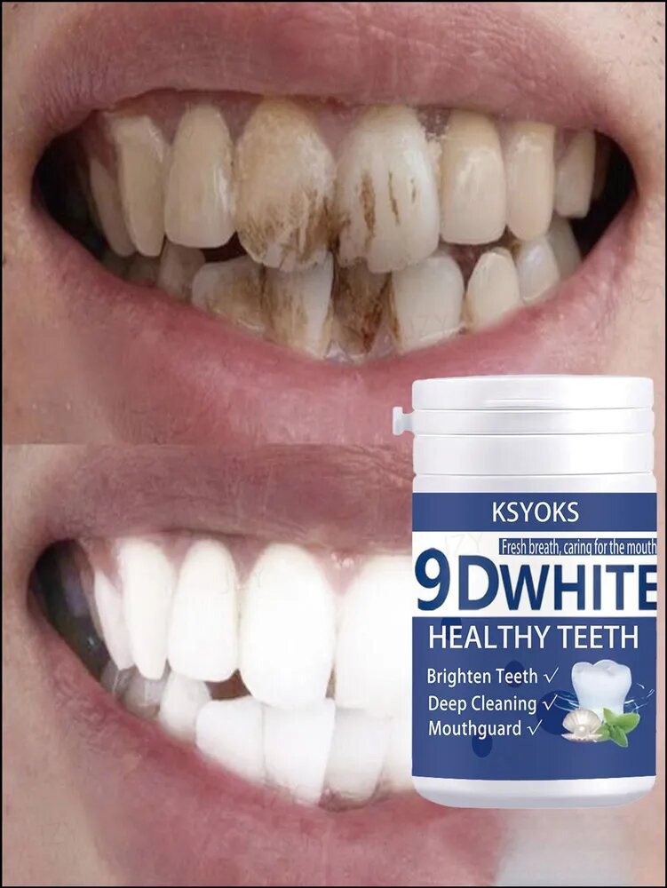 KSYOKS 9D WHITE Зубной порошок для здоровых зубов: освещение зубов, глубокая очистка и защита десен + освещение дыхания (уход за полостью рта)