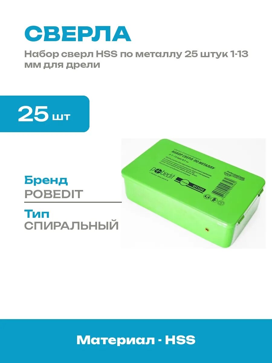 Сверла по металлу 25 предметов 1-13 мм цилиндрический хвост