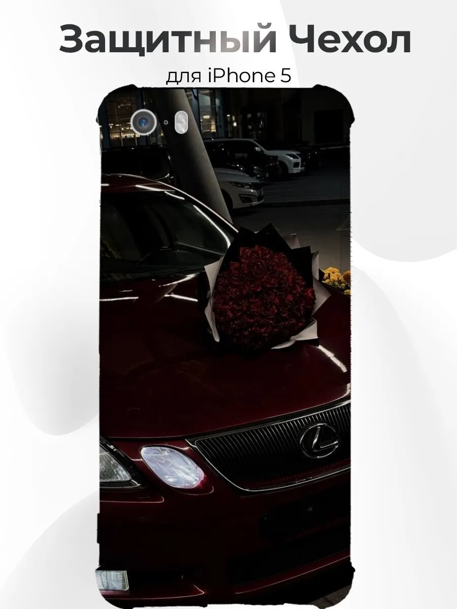 Чехол на iPhone 5/5s Бордовый Lexus GS S190 с розами