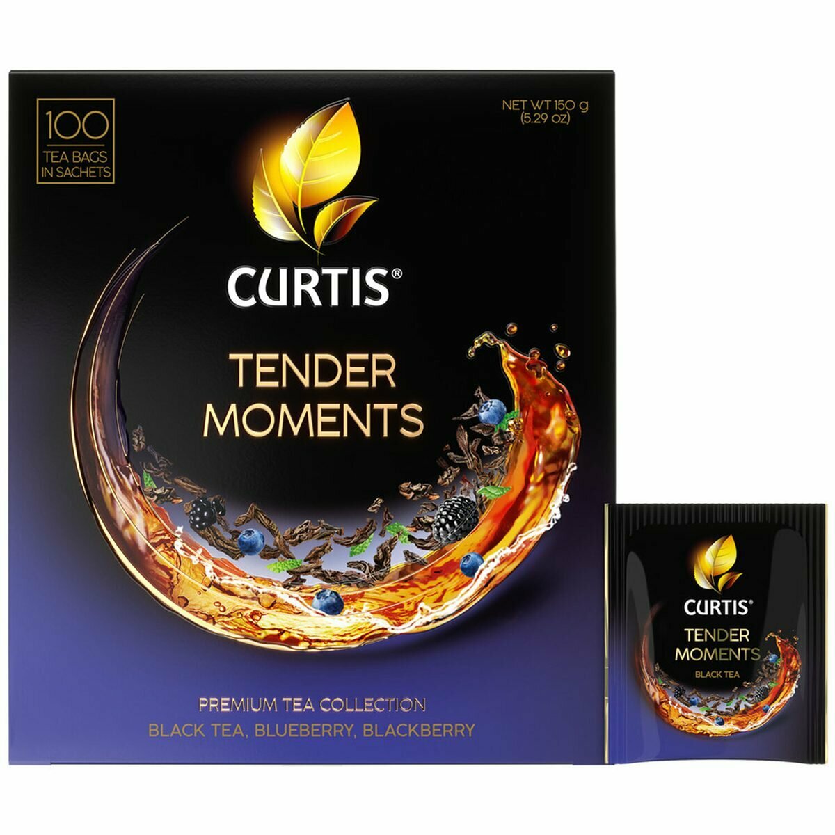 Чай Curtis "Tender Moments" ежевика, черника и мята, мелкий лист, 100 сашетов, картонная коробка (102121)