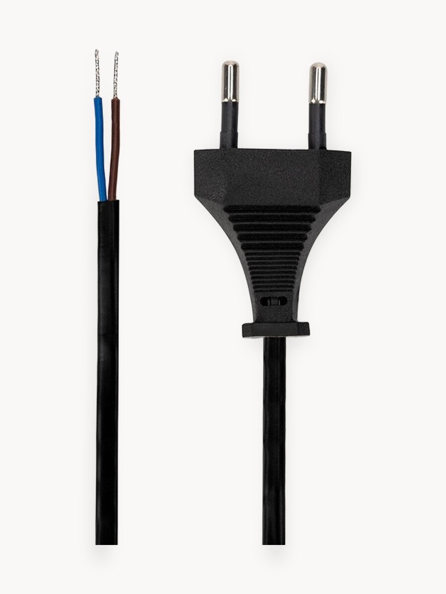 Сетевой двухжильный черный шнур/кабель с плоской вилкой (1.8 м, 2.5А) REXANT