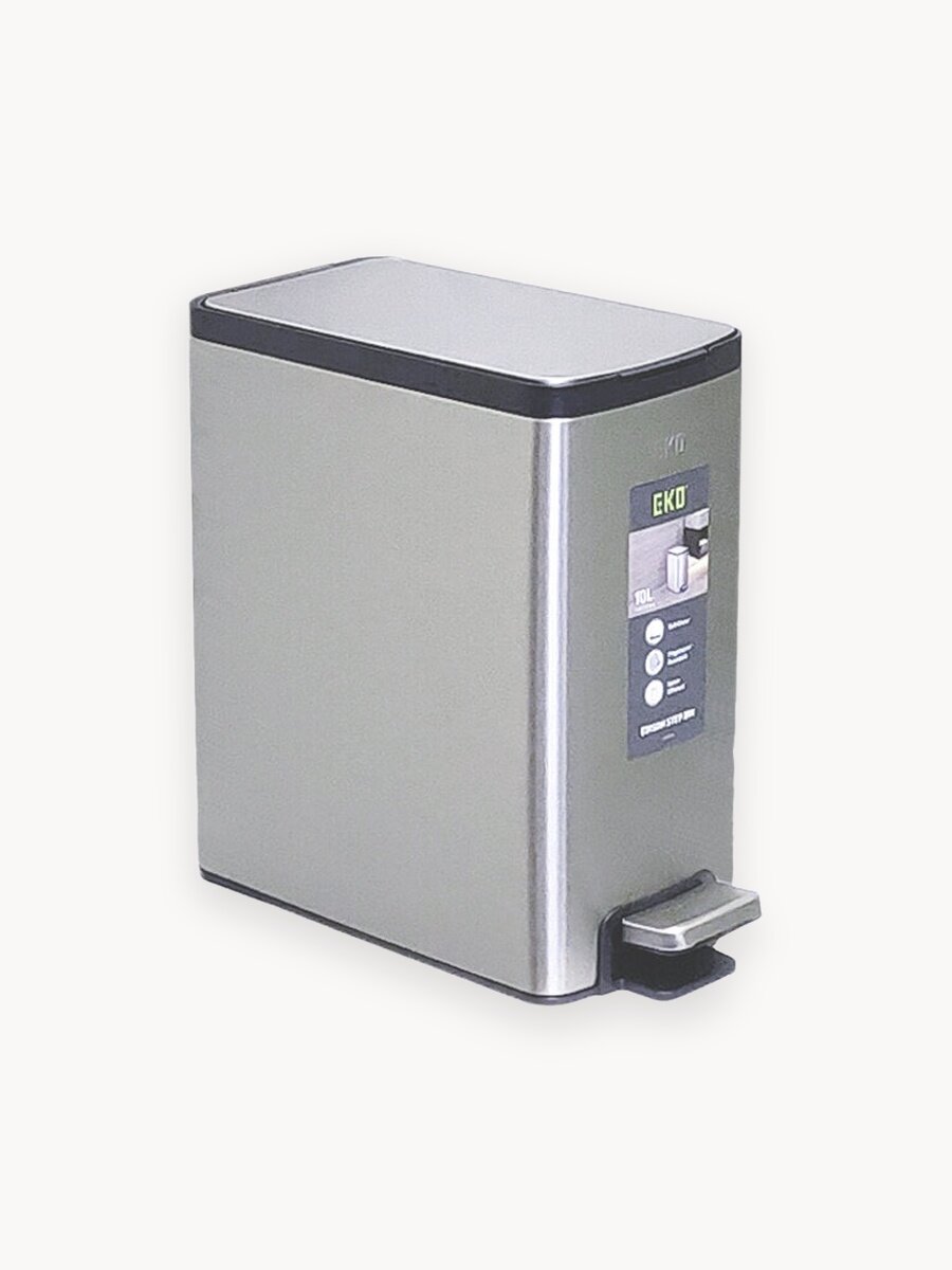 Мусорное ведро EKO с педалью 10 литров, с механизмом плавного закрывания, нержавеющая сталь