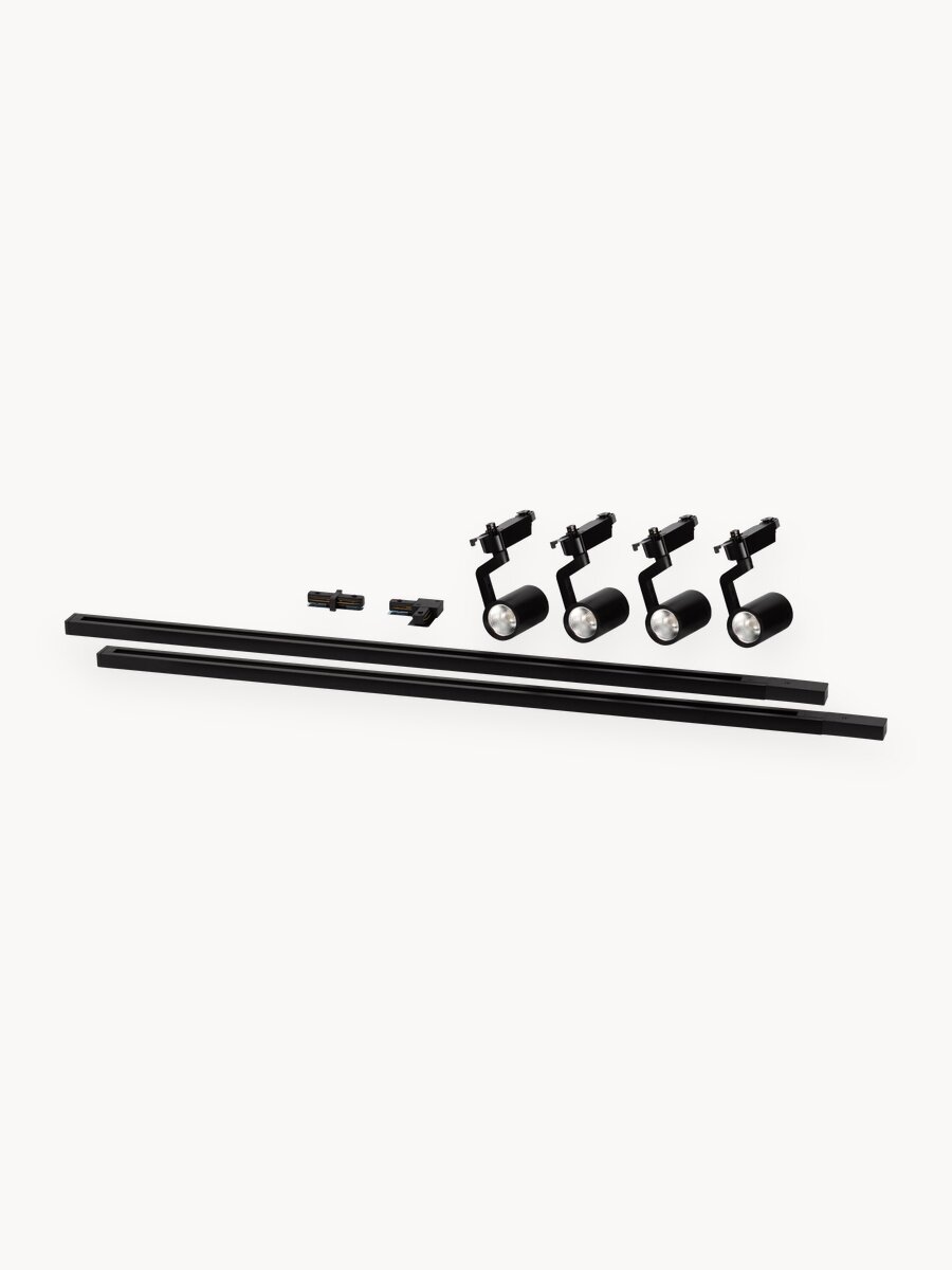 Набор трековых светильников LED 4шт черный однофазный с шинопроводом 40 Вт ЭРА