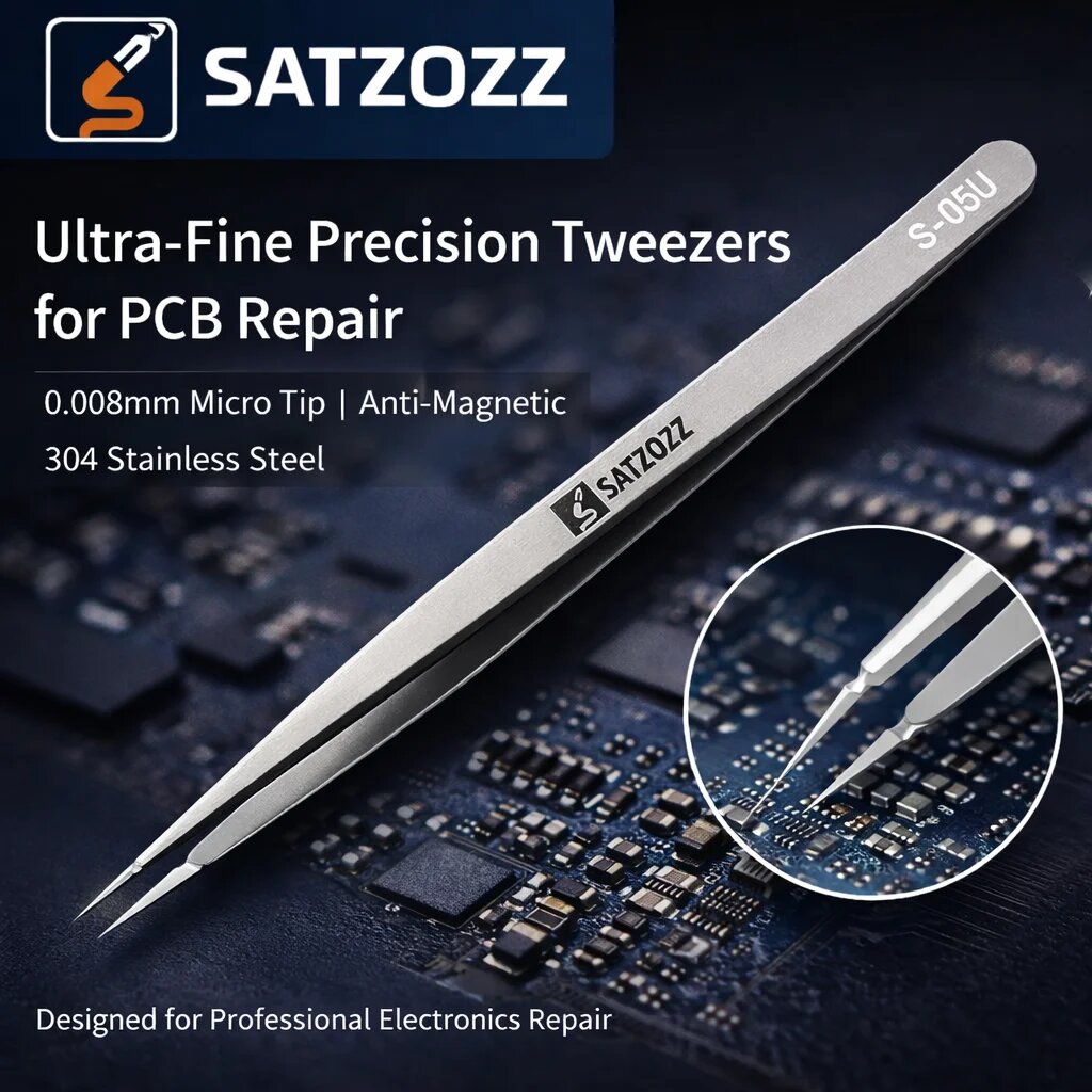 SATZOZZ S-05U Ультратонкий прецизионный пинцет для ремонта печатных плат телефонов, из нержавеющей стали 304, немагнитный, антистатический