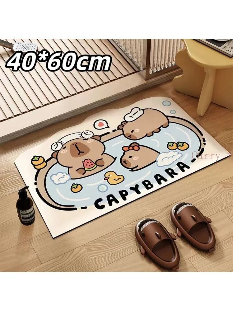 Коврик для ванной 40x60 см с принтом Капибара, анималистический рисунок, резина