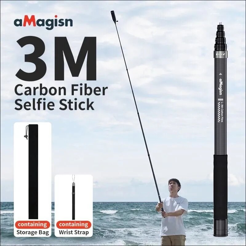 AMagisn 3M Невидимая палка для селфи, удлиненный монопод из углеродного волокна длиной 118 дюймов для аксессуаров gopro max insta360 x2 x3 x4 x5
