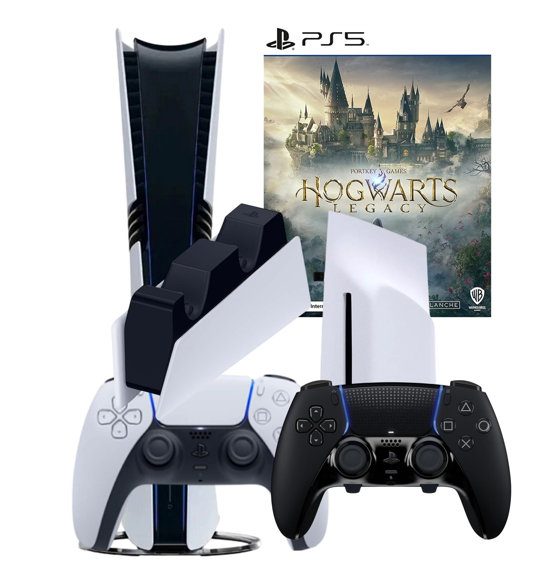 Игровая приставка PS5 Pro + 2й геймпад Edge Black черный + игра Hogwarts Legacy + станция зарядки + дисковод