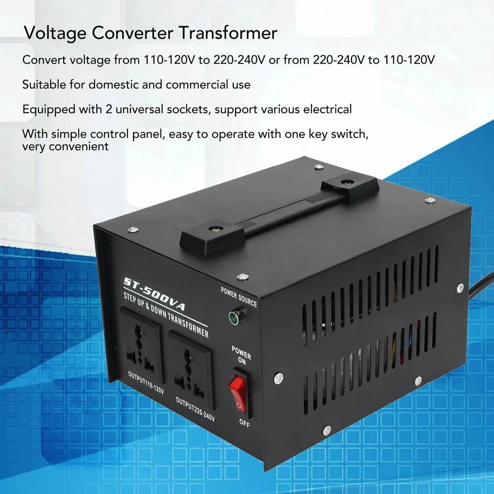 Трансформатор 500Вт 220В/110В с европейской вилкой