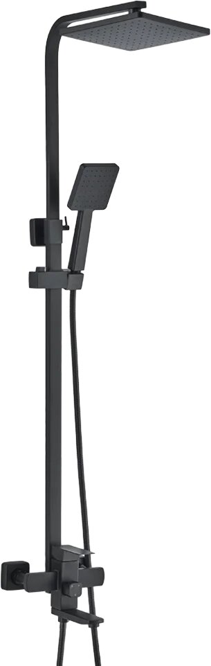Душевая стойка WesnaArt Kubus KUB13-314 со смесителем, черная, матовая, душевая система с тропическим душем, с изливом, с лейкой, нержавеющая сталь