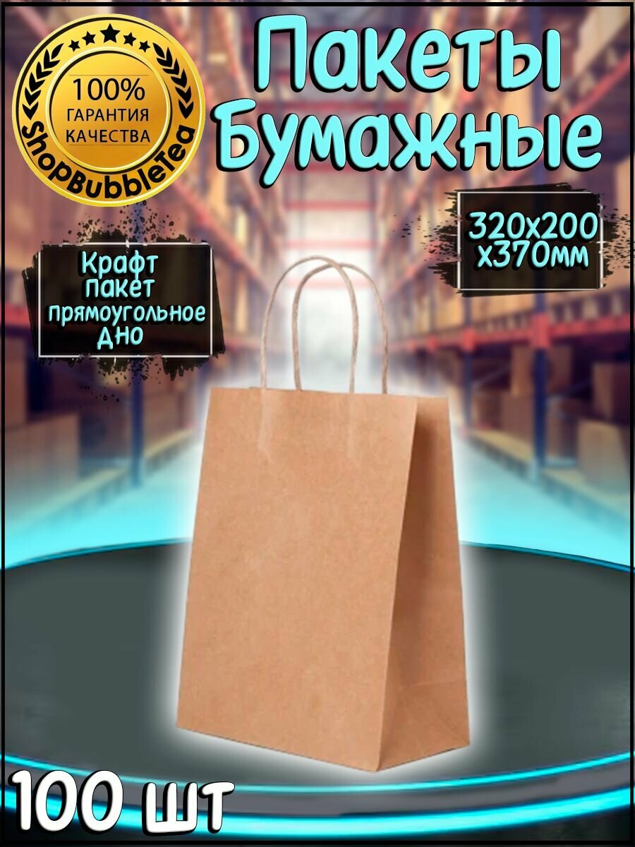 Крафт пакет бурый с кручеными ручками 320*200*370 100 шт.
