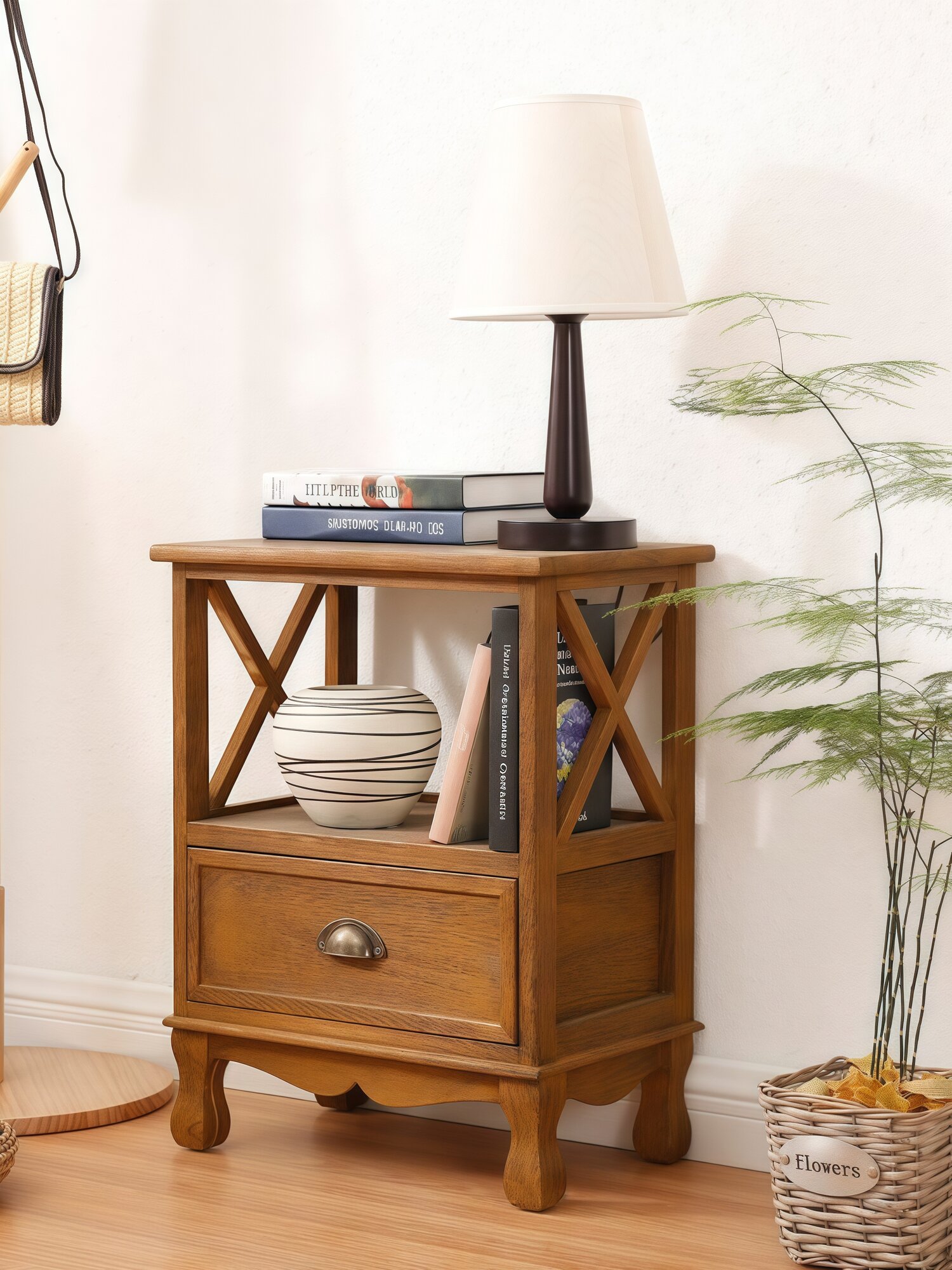 Тумба прикроватная, дерево, 45х30х59см, с ящиками, темно-бордовая