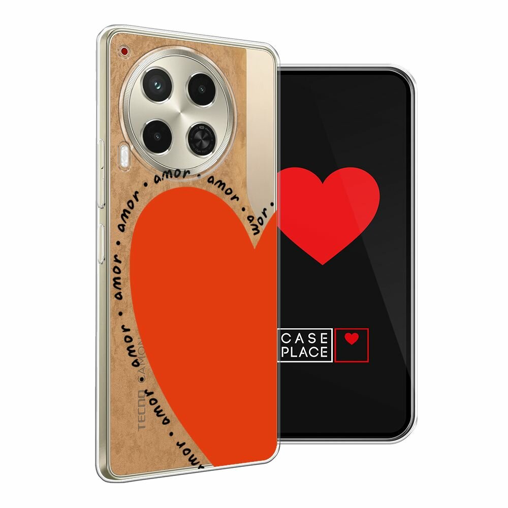 Чехол на Tecno Camon 30 4G / Текно Камон 30 4G с принтом "amor heart 2 - 14 февраля", прозрачный — фото 1