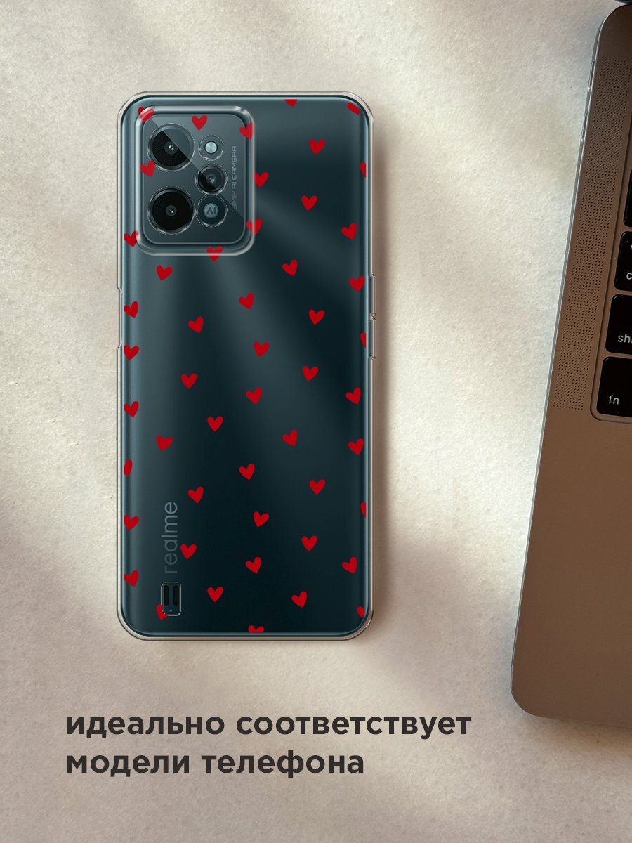Чехол на Realme C31 / Реалми C31 с принтом "Red hearts", прозрачный — фото 1