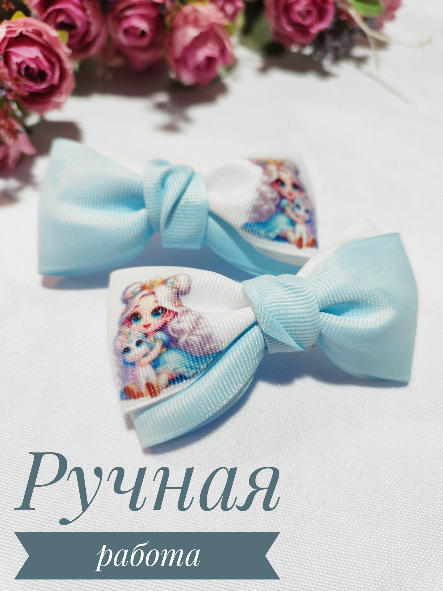 Бантики Alisa blk "Бантики на резинках", для девочек, текстиль, голубые, 2 шт.