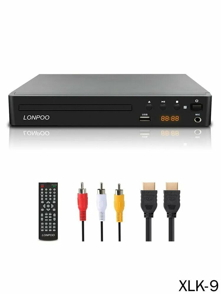 DVD-плеер, Регионфри, разрешение 1080P, вход USB2.0, разъем для микрофона караоке, светодиодный дисплей, компактный DVD-плеер с кабелем HDMI RCA, полнофункциональный пульт дистанционного управления