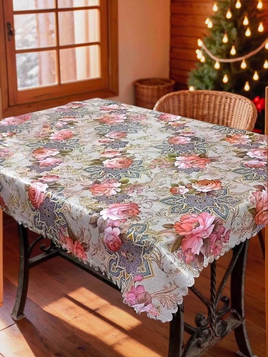 Скатерть на стол клеенка для кухни Laid Table 110 x 140см, тканевая , водоотталкивающая , новогодний декор для дома
